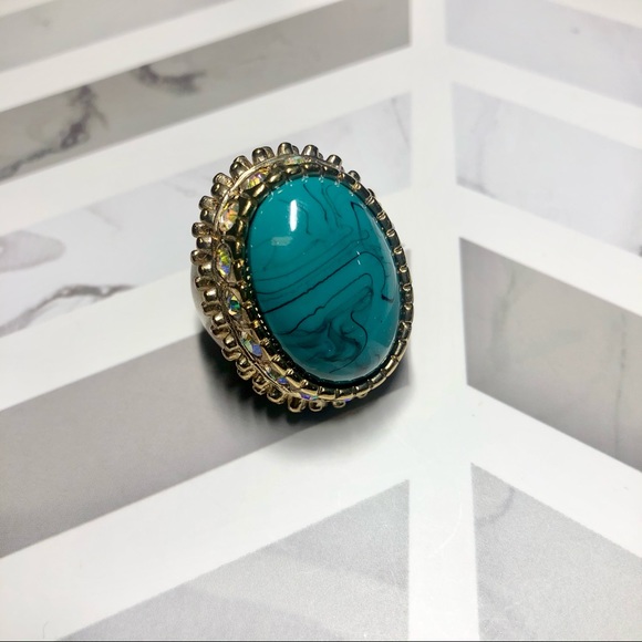 Forever 21 | Jewelry | Forever 2 Turquoise Crystal Gold Chunky Ring ...